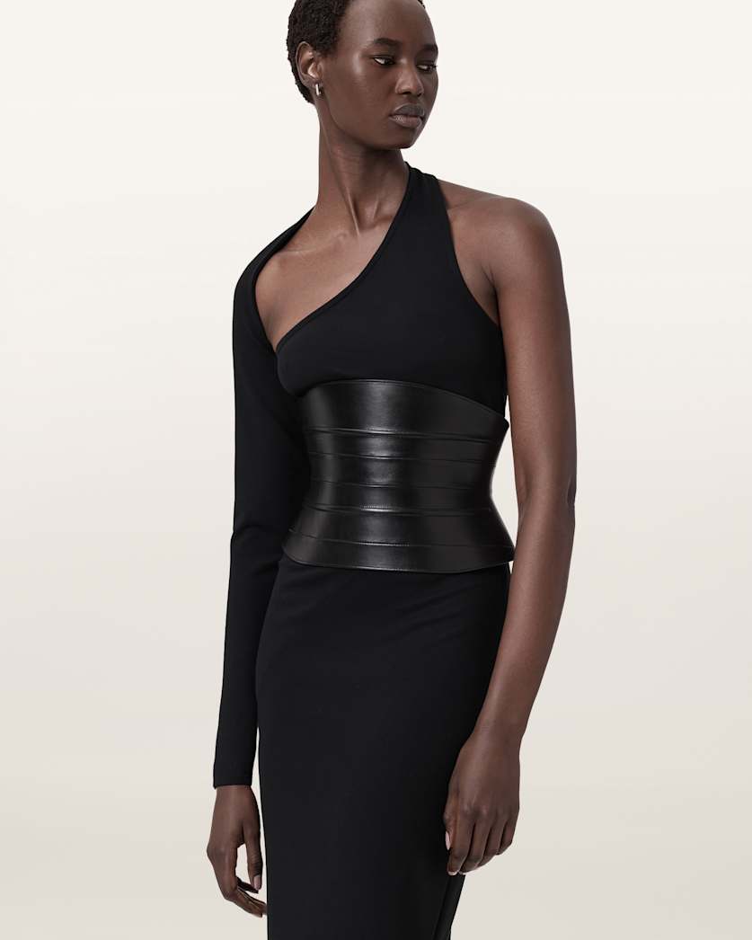 Ceri Wide Leather Belt Black | ALLSAINTS